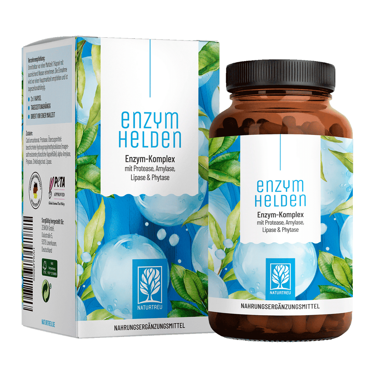 NATURTREU ENZYMHELDEN: 4-fach Enzym Komplex mit Calcium & Zink